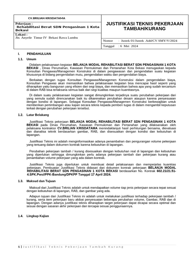 Contoh Justifikasi Teknis | PDF | Teknologi & Rekayasa