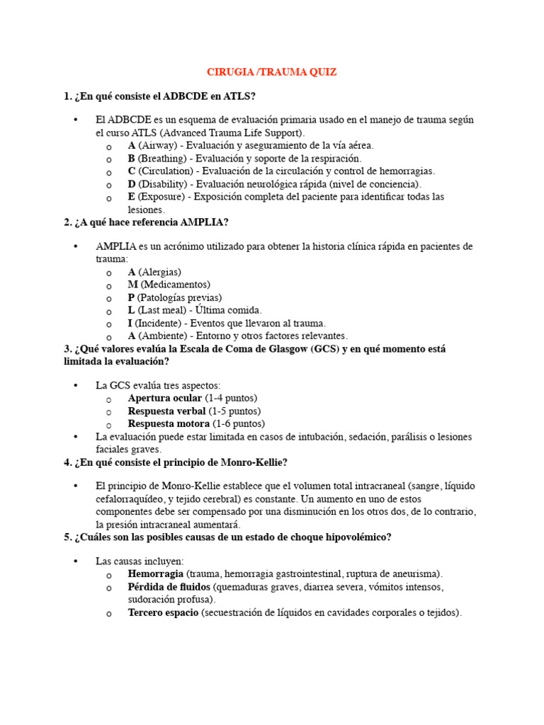Cirugia :trauma Quiz | PDF
