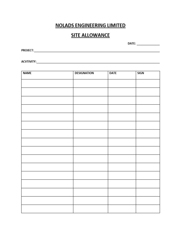 Nolads Engineering Limited - Project Site Allowance Form | PDF