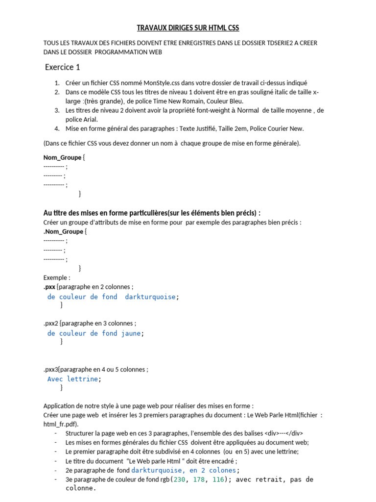 Travaux Diriges Sur HTML Css | PDF