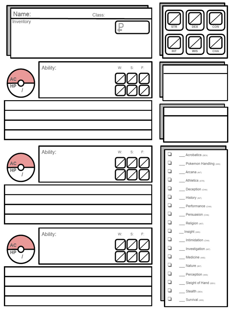Pokemon D&D Character Sheet | PDF
