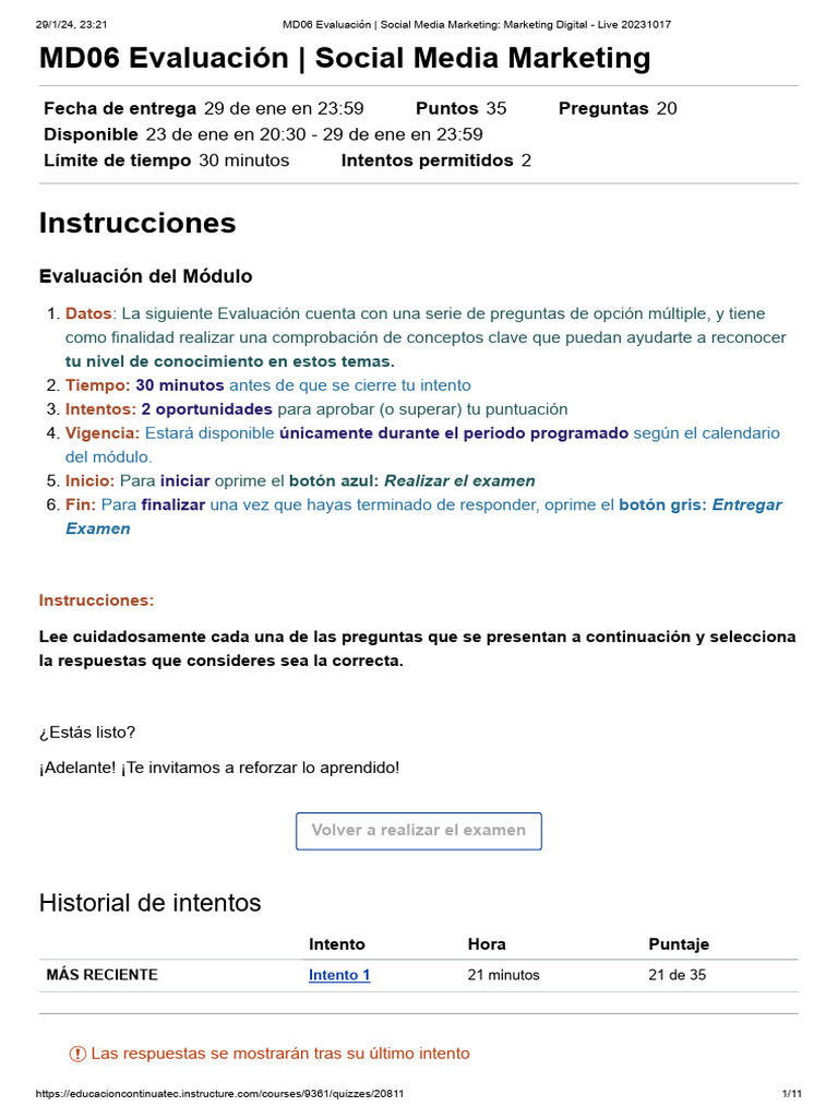 MD06 Evaluación - Social Media Marketing - Marketing Digital - Live 20231017 | PDF