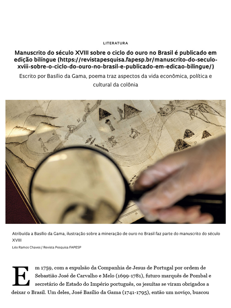 Manuscrito Do Século XVIII Sobre o Ciclo Do Ouro No Brasil É Publicado ...