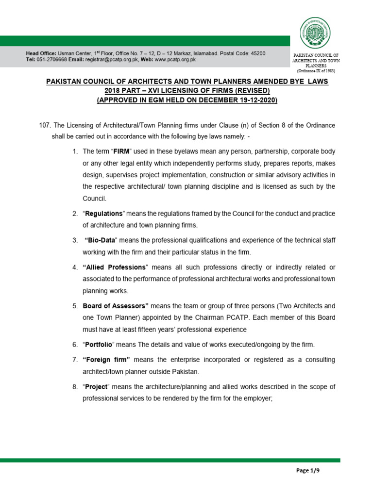 Pcatp Amended Bye - Laws 2018 Part - Xvi Licensing of Firms | PDF