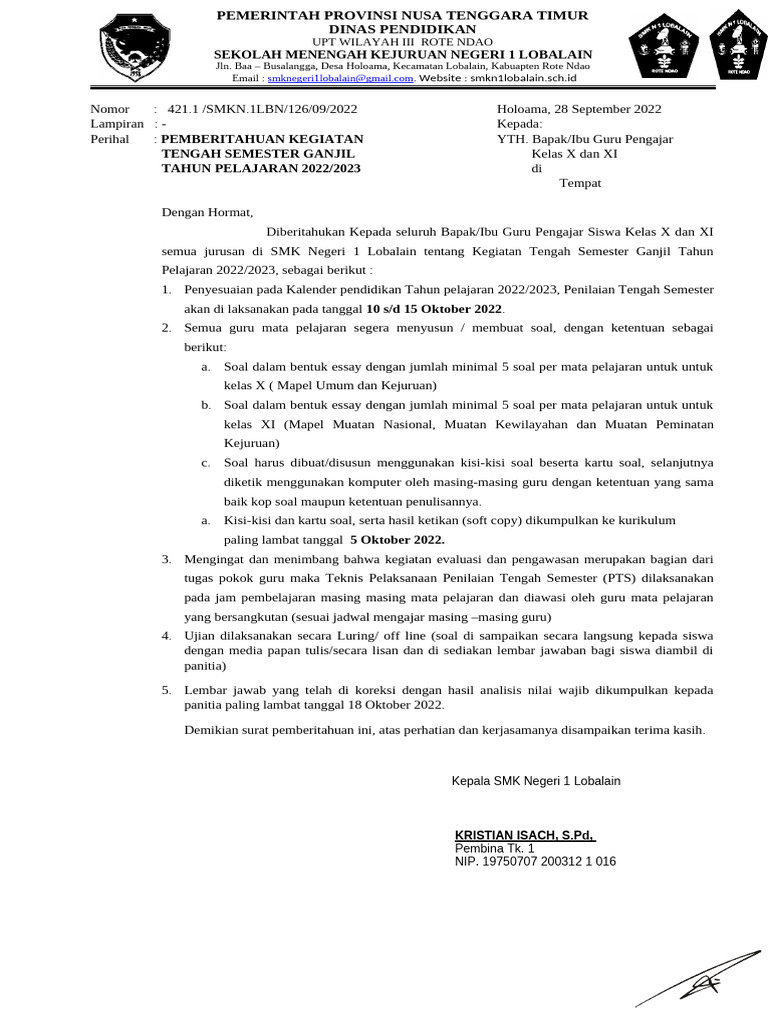 FORMAT SURAT EDARAN PTS | PDF