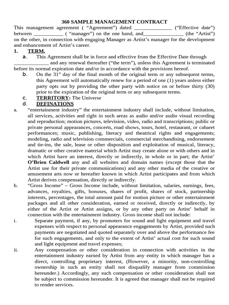 Cloud 360 Sample Management Contract | PDF | Gross Income | Royalty Payment