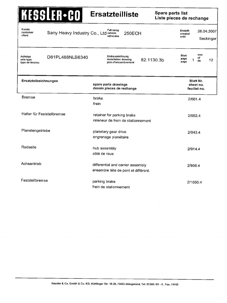 No. D81PL488 DRIVE AXLE of Kessler DRAWING VOLUME | PDF