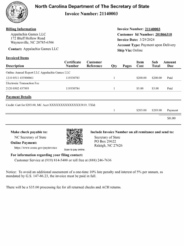 Applachia Games Annual Report 2024 Receipt | PDF