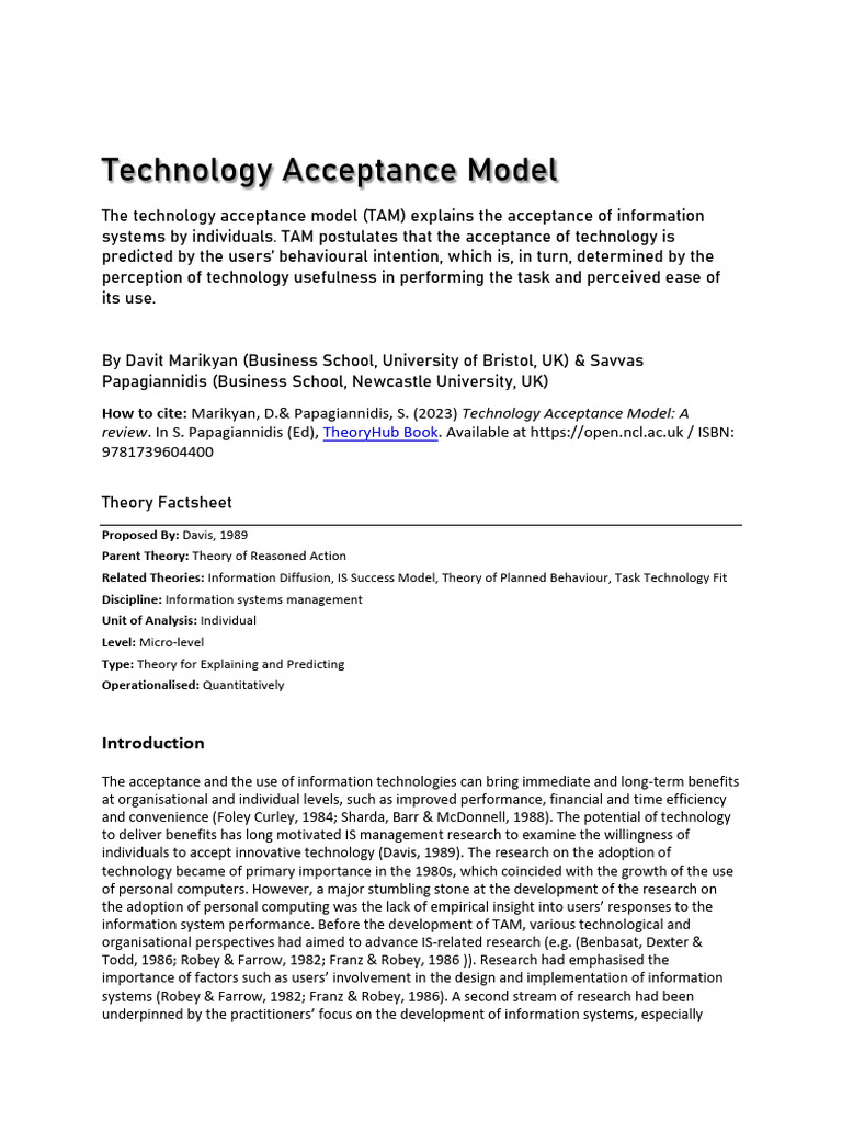 Technology Acceptance Model | PDF