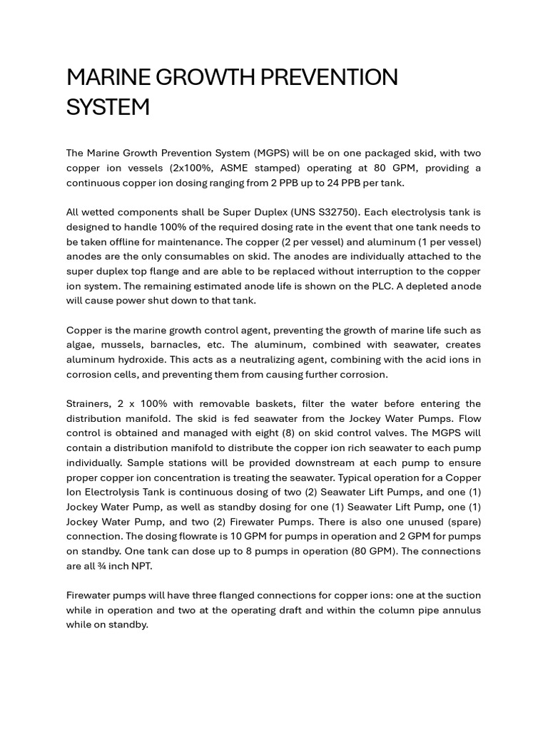 Marine Growth Prevention System | PDF