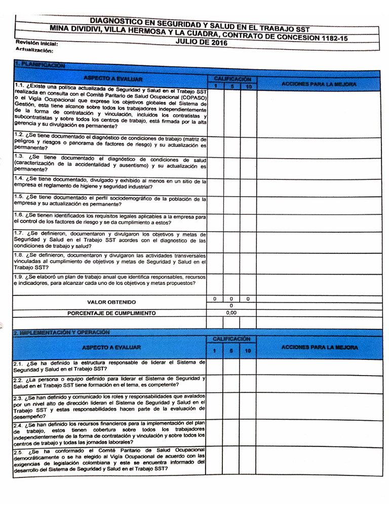 4.1 Diagnostico en Seguridad y Salud en El Trabajo SST | PDF