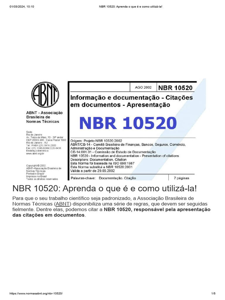 NBR 10520 - Aprenda o Que É e Como Utilizá-La! | PDF