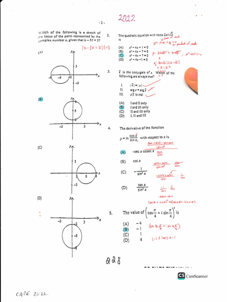 Cape Pure Mathematics U2 P1 May-June 2022 With Answers | PDF