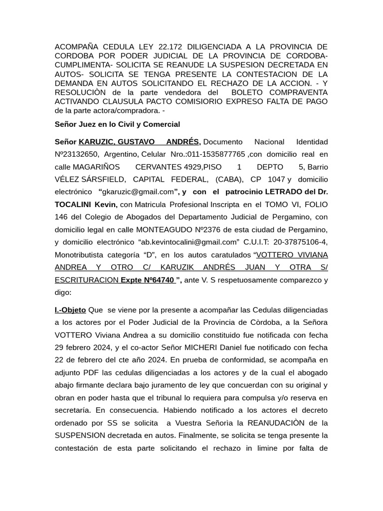 Acompaña Cedula Ley 22172 | PDF Acompaña Cedula Ley 22172 | PDF