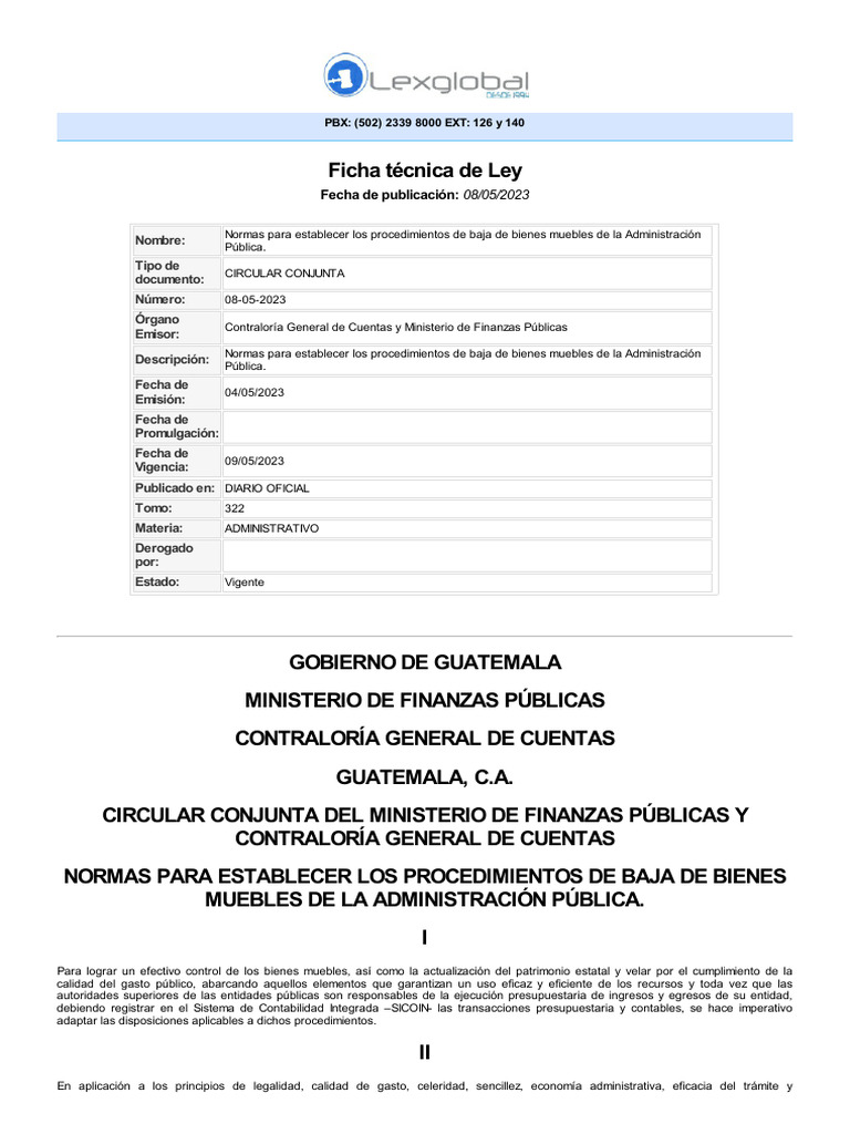 Normas para Establecer Los Procedimientos de Baja CGC-MINFIN | PDF