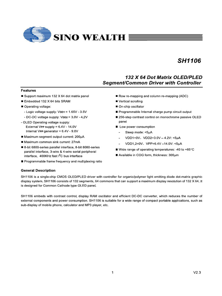 sh1106 Datasheet | PDF