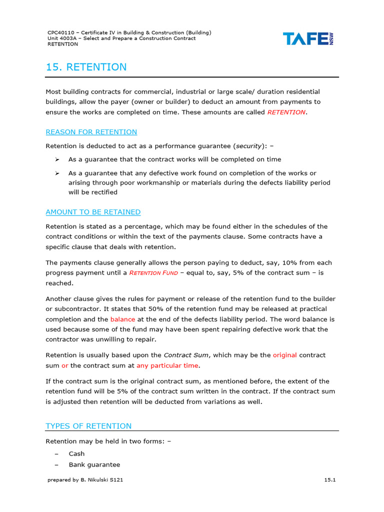 4003 - Contracts - Retention S121 | PDF | Business Law | Common Law