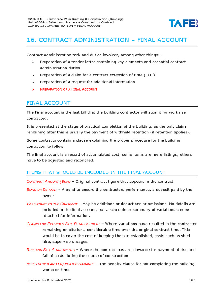 Building Contract Final Account Guide | PDF | Private Law | Technology ...