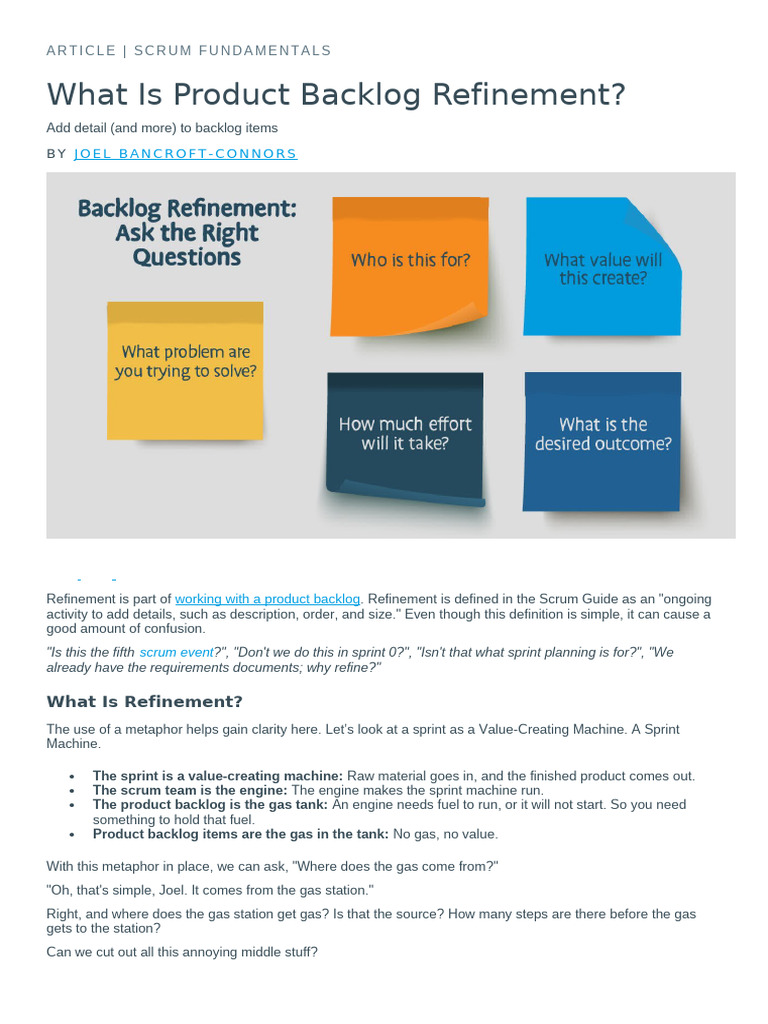 What Is Product Backlog Refinement | PDF