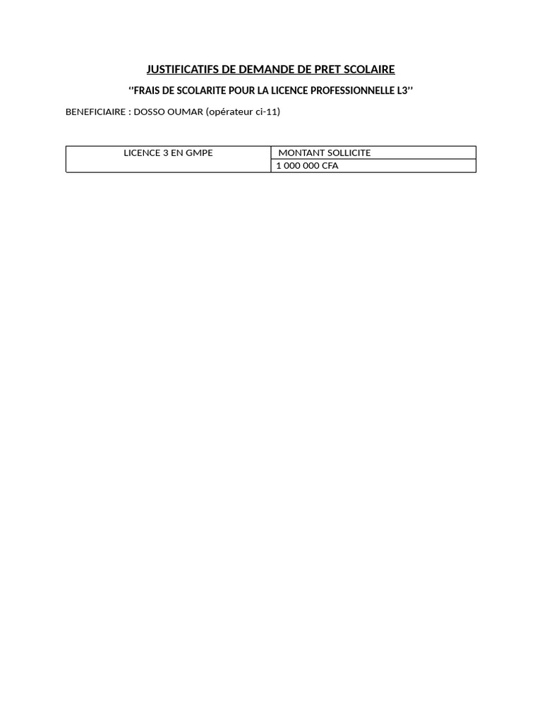 Justificatifs de Demande de Pret Scolaire | PDF