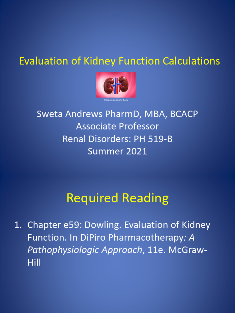 Evaluation of Kidney Function Calculations - Student | PDF