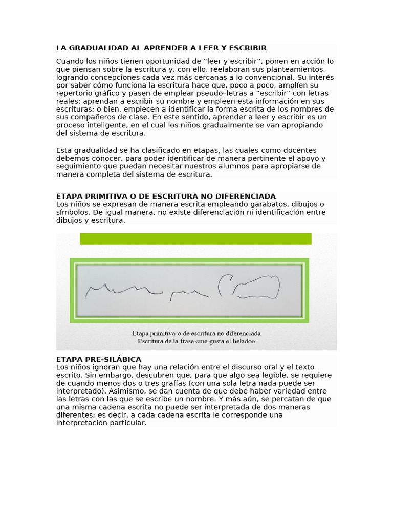 LA GRADUALIDAD AL APRENDER A LEER Y ESCRIBIR | PDF