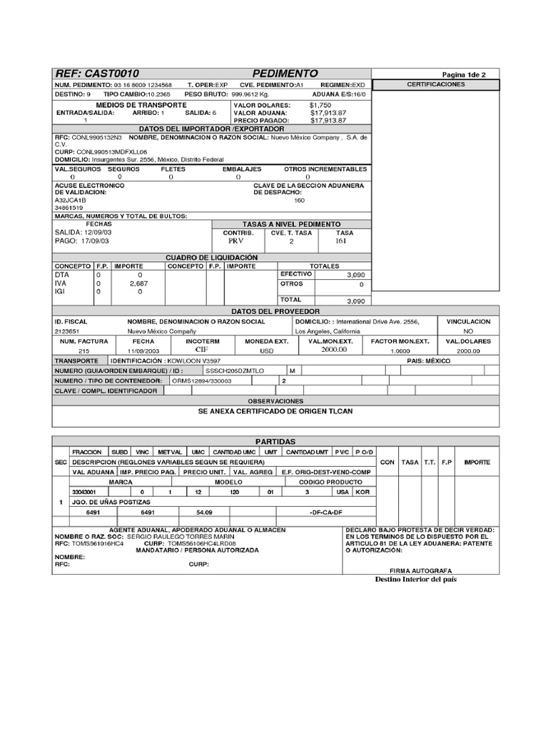 Ejemplo Pedimento | PDF