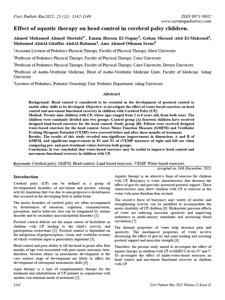 Effect of Aquatic Therapy On Head Control in Cerebral Palsy Children2 | PDF