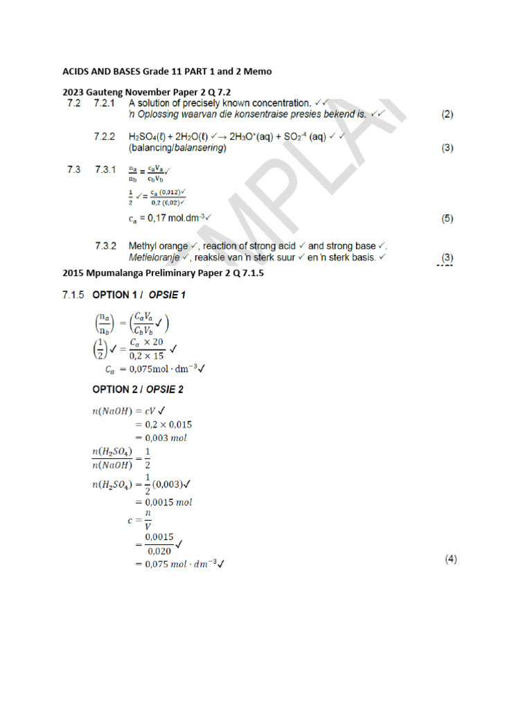 Acids and Bases Grade 11 Part 1 and 2 Memo-2 | PDF