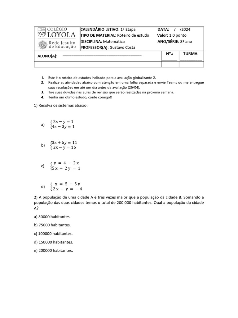 Roteiro de Estudos AG2 | PDF