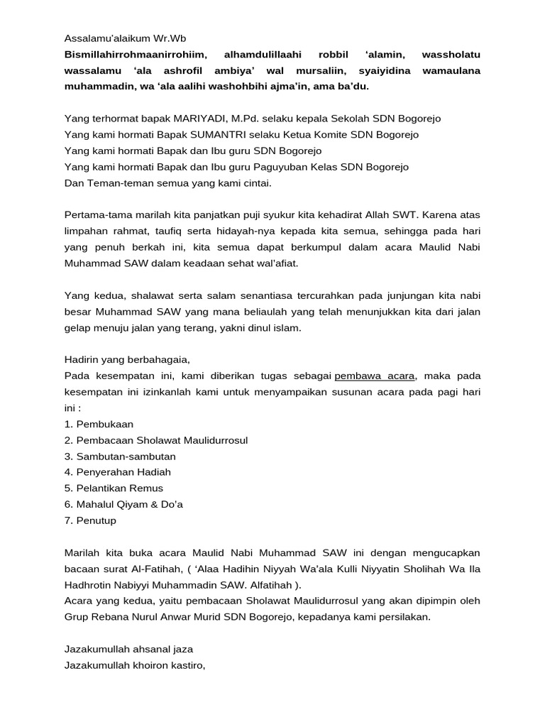 Teks Pembaca Acara Bahasa Insonesia | PDF