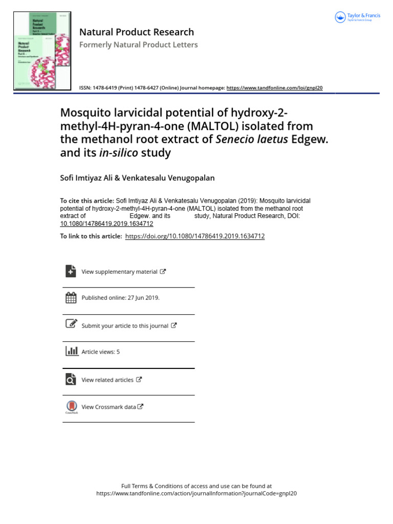 PubMed Art 21 Mosquito Larvicidal Potential of Hydroxy-2-Methyl-4h-Pyran-4-One (MALTOL) Isolated ...