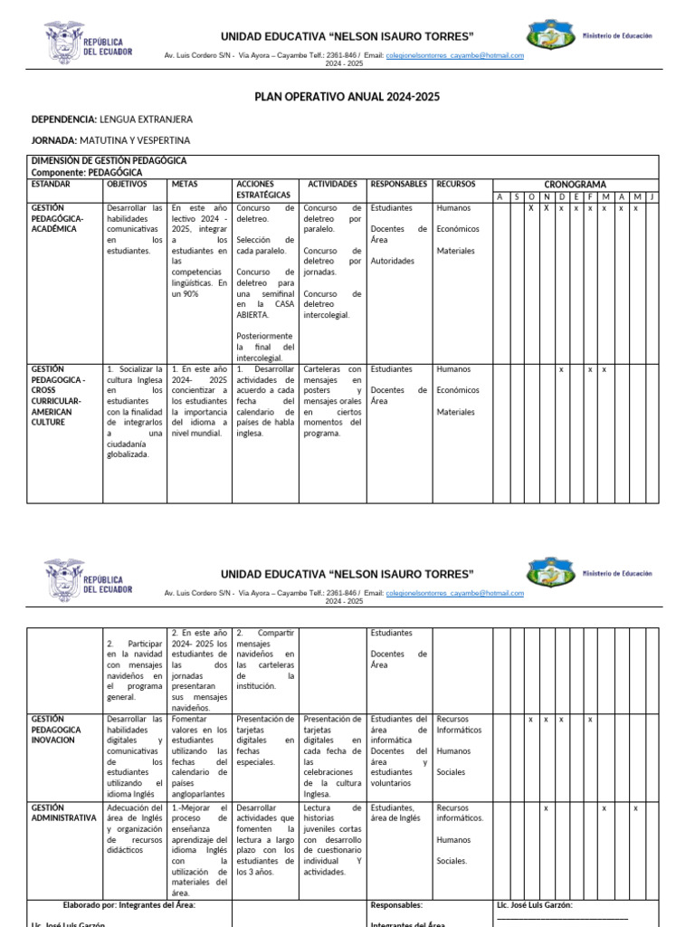 Poa 2024-2025 Inglés | PDF