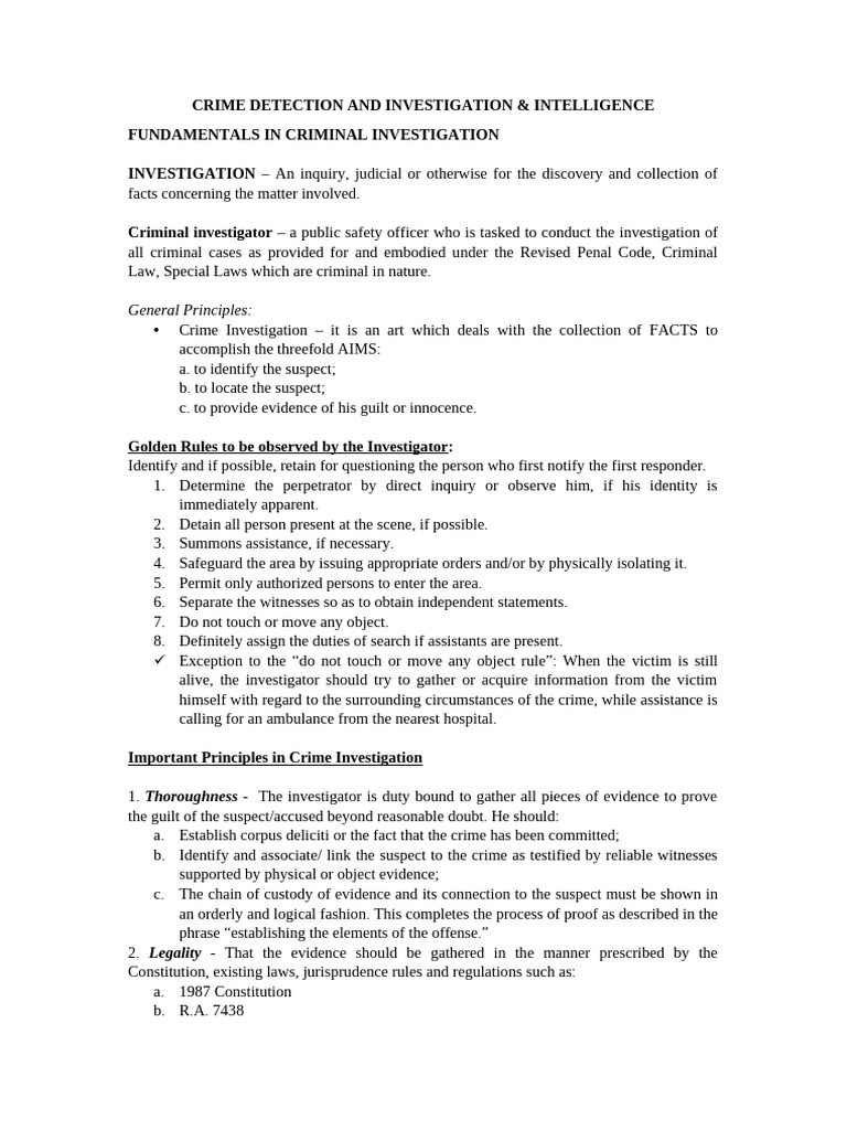 Crime Investigation Basics | PDF | Confession (Law) | Social Science