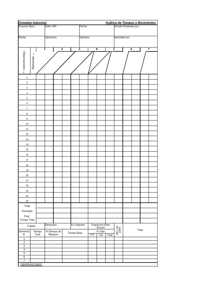 Formato Estudio De Tiempos Con Cronómetro 1 Pdf