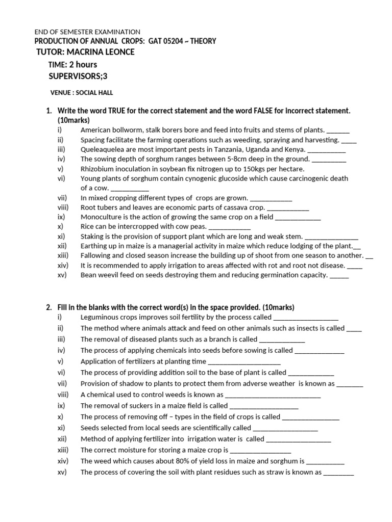 Production of Annual Crop End Sem. | PDF