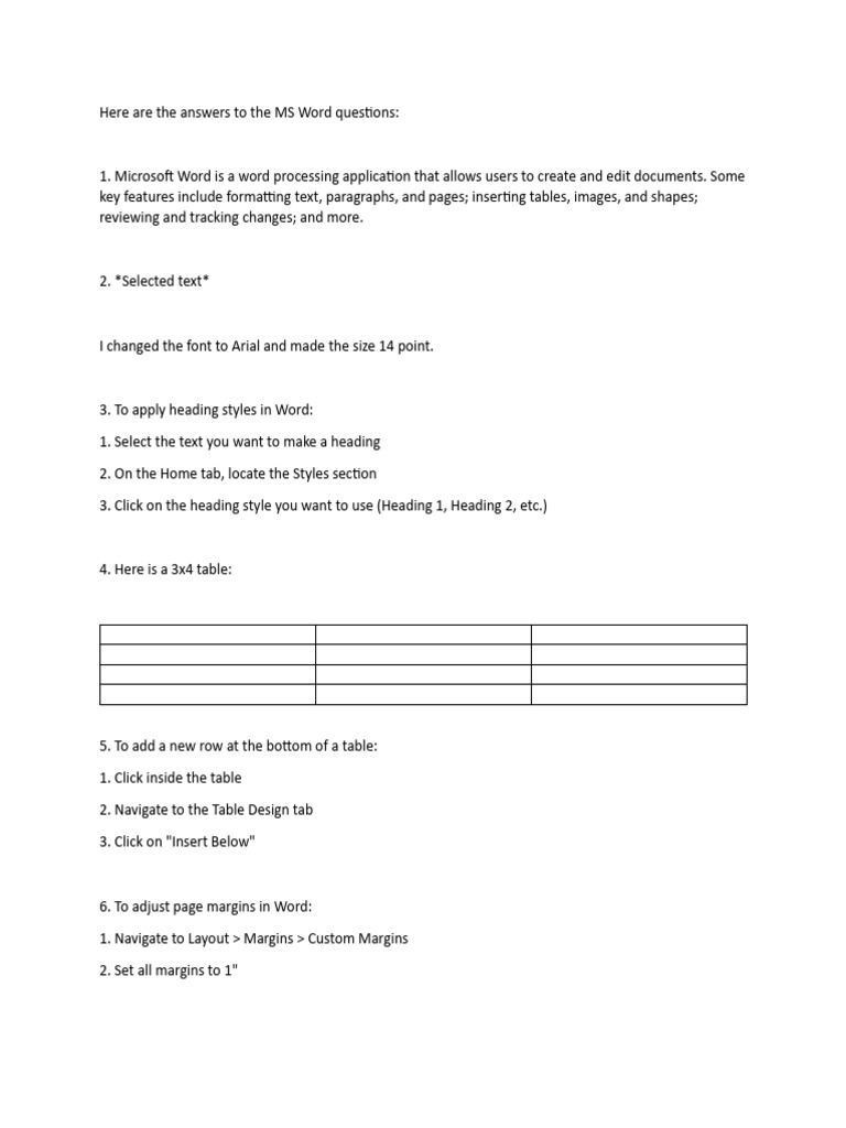 Here Are The Answers To The MS Word Questions | PDF