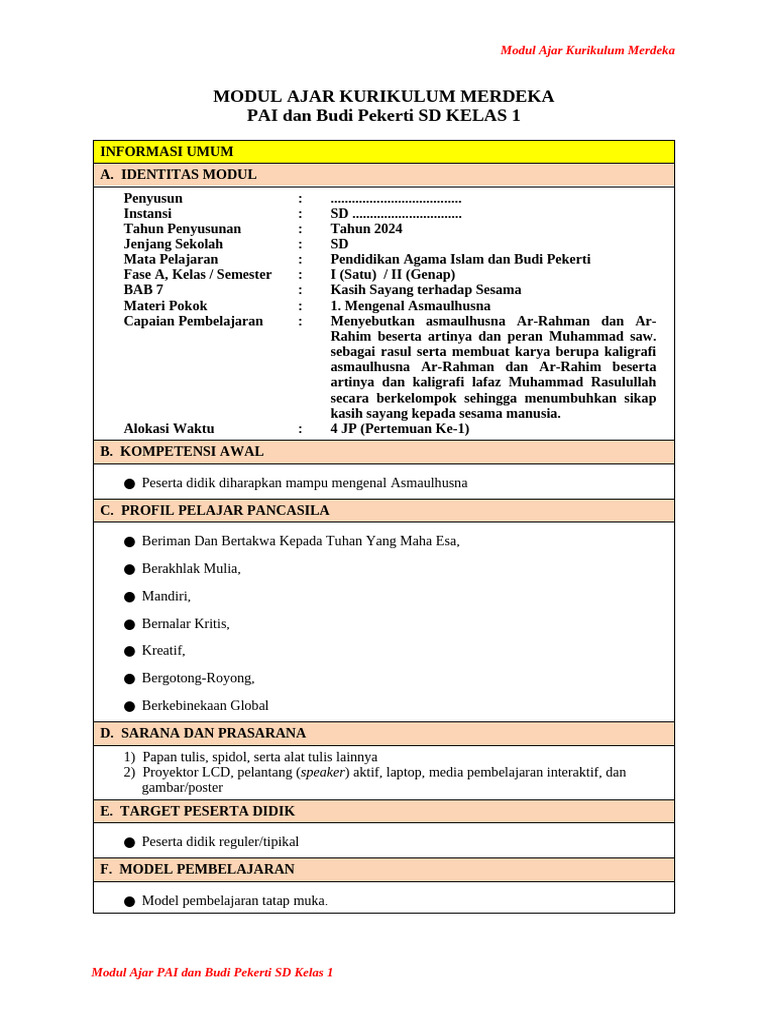 Modul Ajar BAB 7 Kelas 1 | PDF