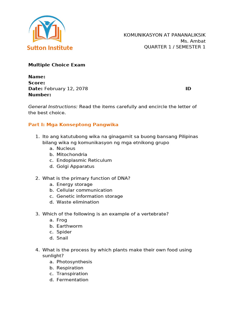 Multiple Choice Exam Template | PDF