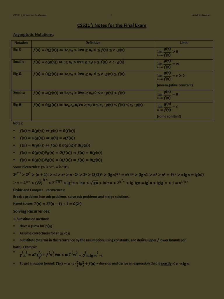CS521 Final Notes by R M | PDF