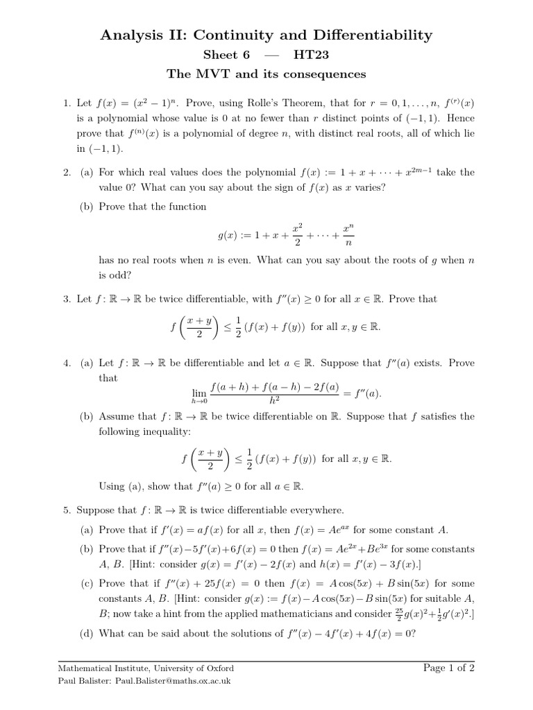 Analysis II Sheet 6 | PDF