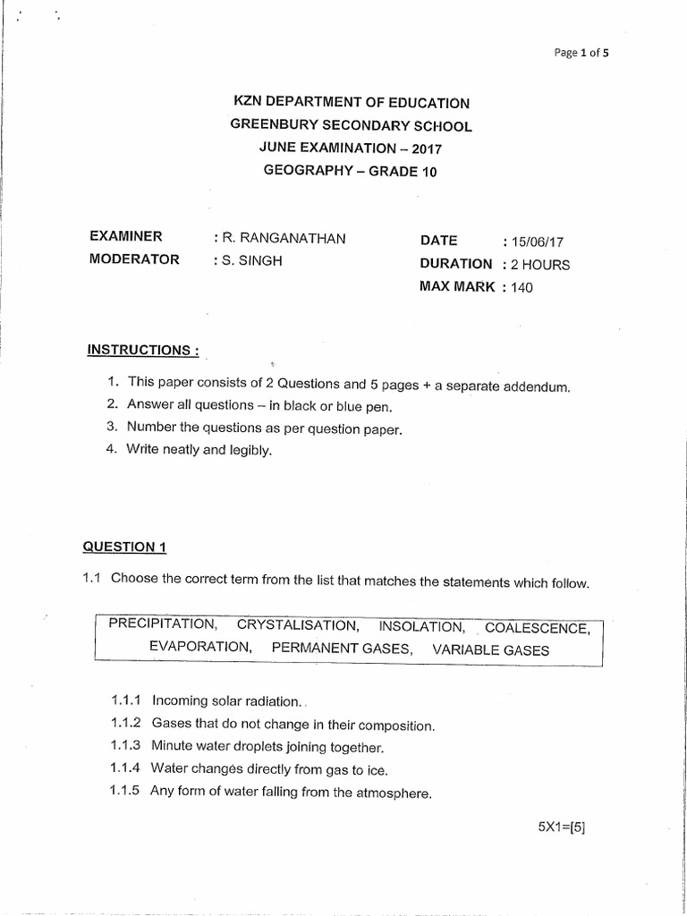 2017 June Geog P1 QP Memo | PDF