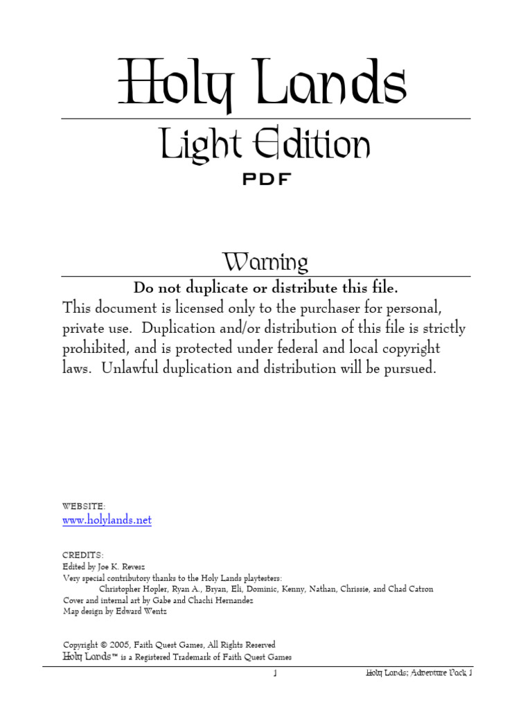 Holy Lands Adventure Pack 1 | PDF