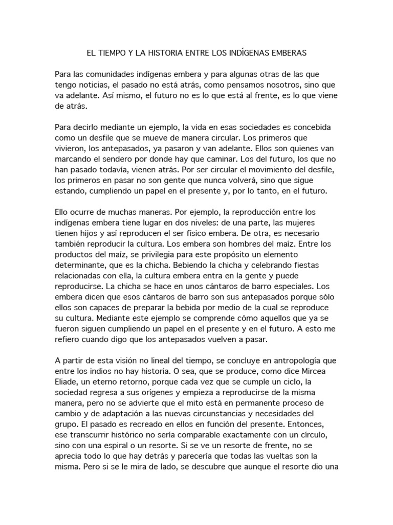 El Tiempo y La Historia Entre Los Indigenas Embera | PDF