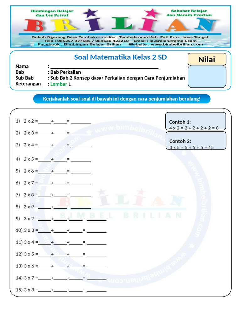 Sub 2 Soal Konsep Dasar Perkalian Dengan Metode Penjumlahan | PDF