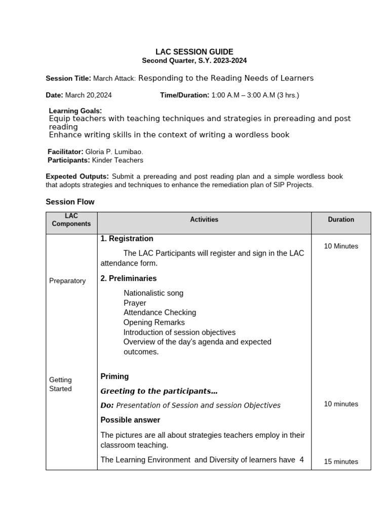 Lac Session Guide | PDF