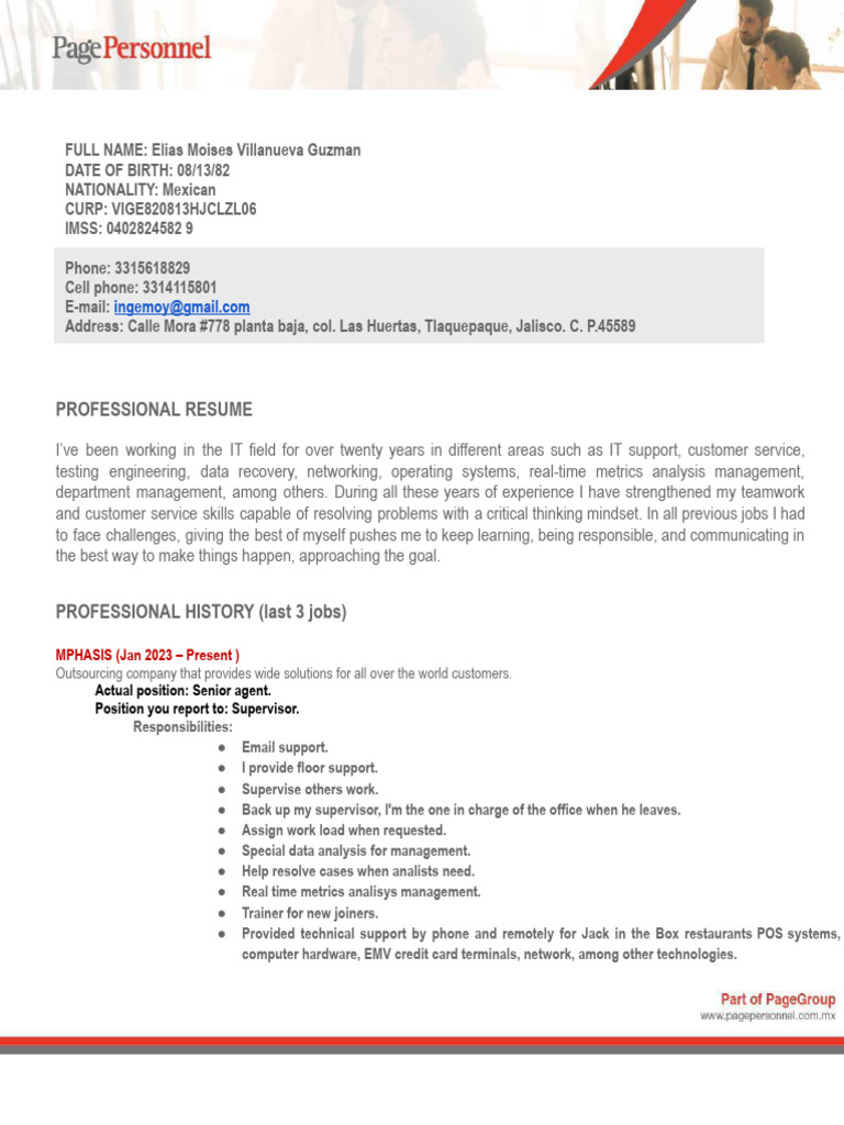 Machote Formato CV PP INGLES | PDF