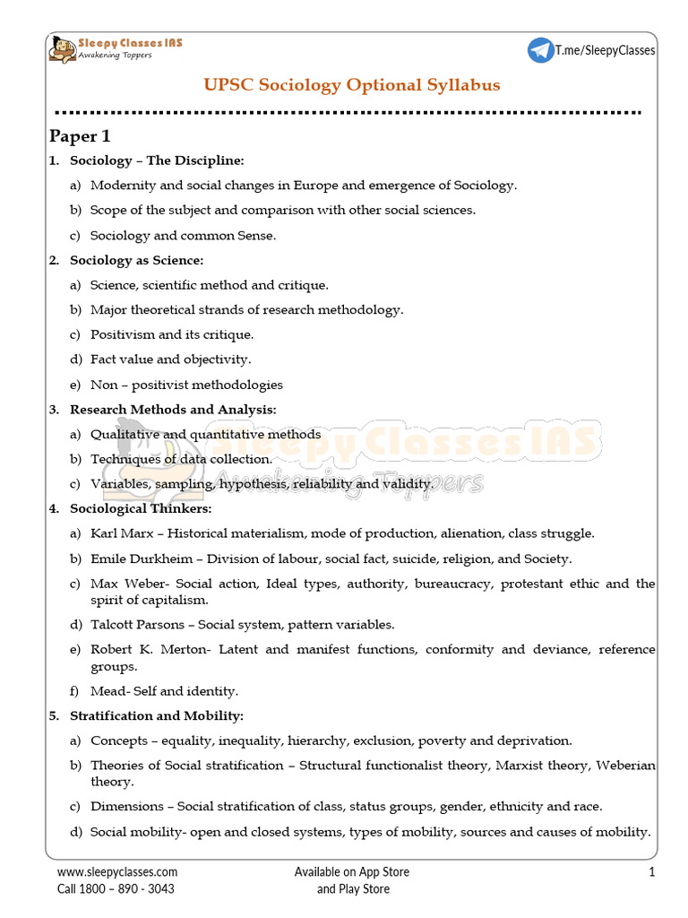 Sociology Syllabus UPSC | PDF