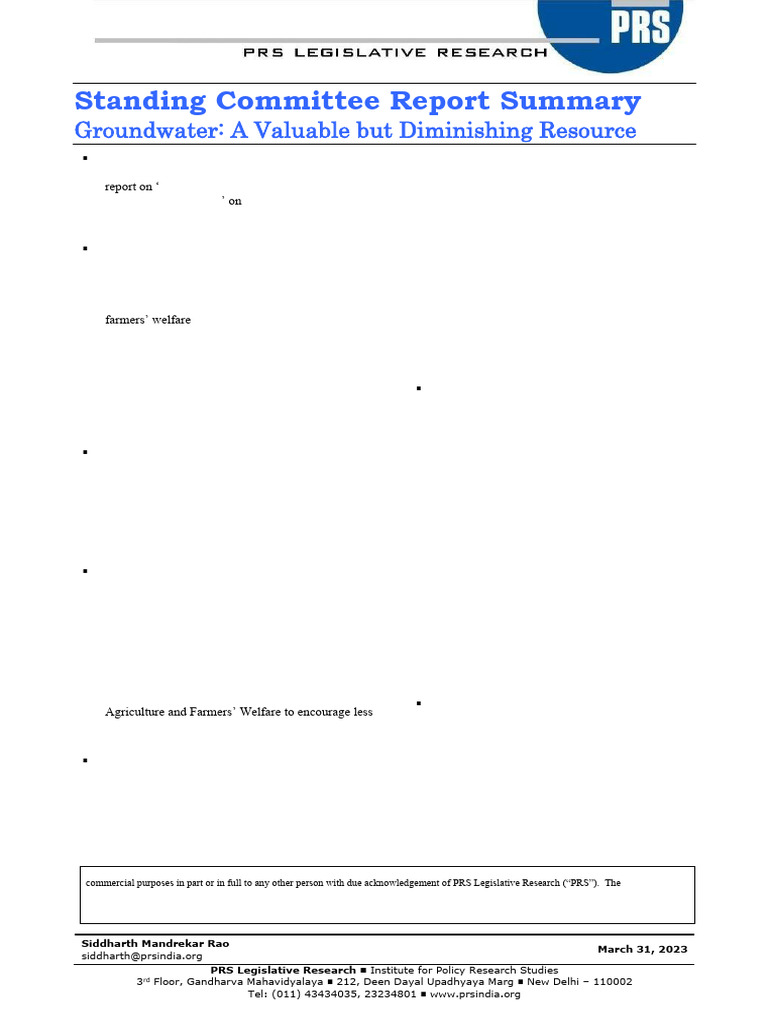 Standing Committee Report Groundwater Management | PDF
