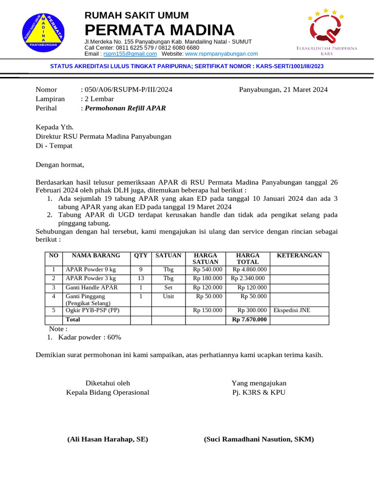 Surat Permohonan Refill APAR (50)-1 | PDF